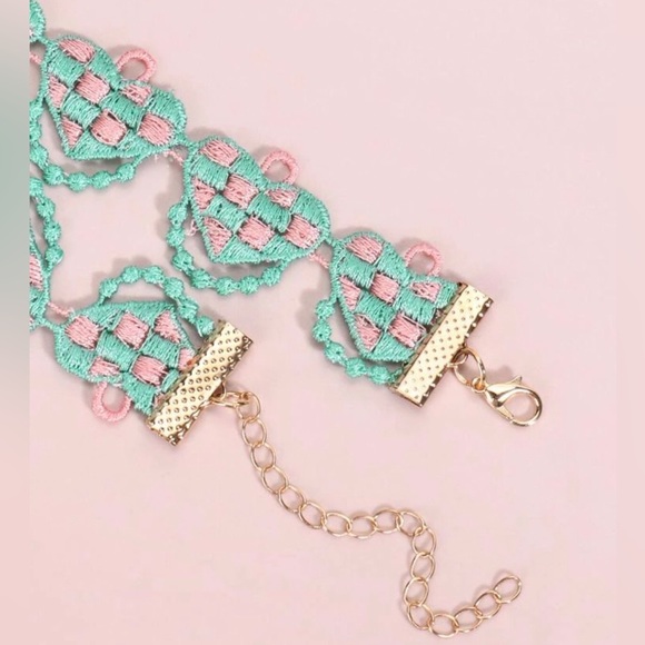 Jewelry | Sweetheart Collar Checkered Crochet Pink Green Pastel Heart ...